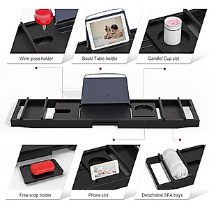 Bathtub Tray Bath Caddy Expandable-Bathtub Shelf for Tub As Gift Idea to Lovers with Free Soap Holder and Shower Brush Black…