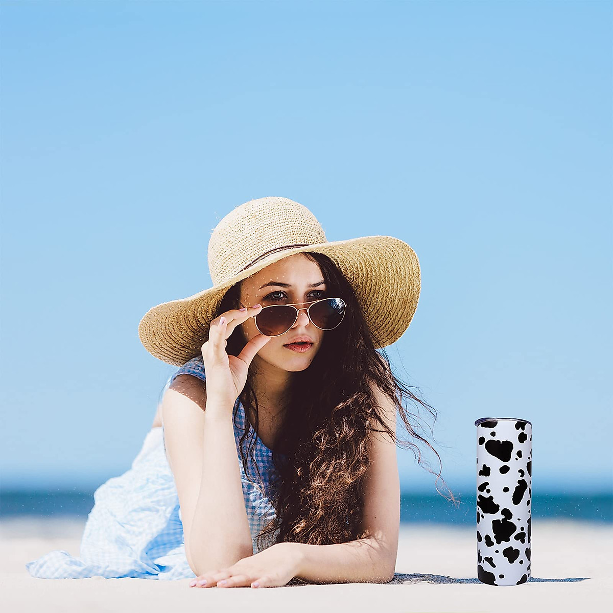 IchDich Cow Print Tumbler With Lid and Straw 20 oz Insulated Black Cow Tumbler Stainless Steel Cow Print Skinny Tumbler Water Bottle Coffee Cups Travel Mug Gifts for Women