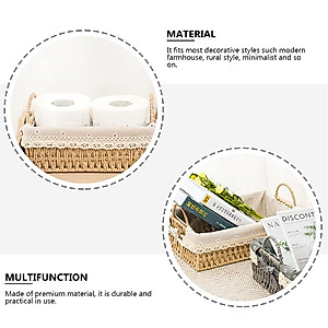 1pc Bedside Basket Snack Container Office Desk Decor Desk Tray Woven Baskets Fruits Basket Seagrass Baskets Wicker Basket Makeup Pallet Bread Container Food Fabric with Handle