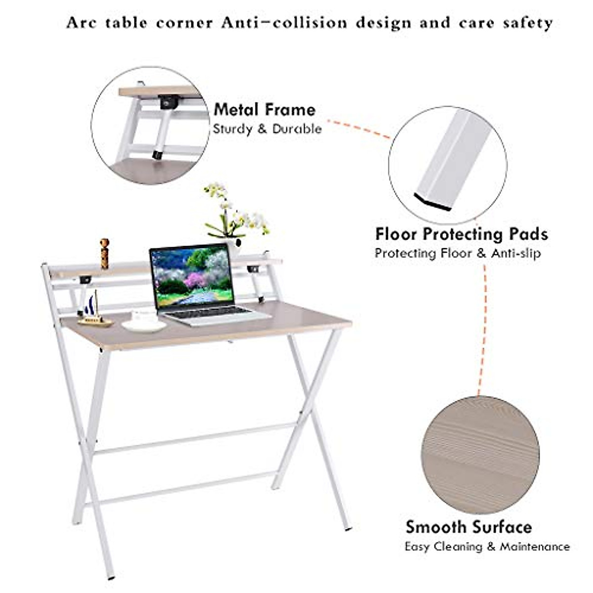 MOMFEI 2-Style Folding Desk for Small Space, Home Corner Desks Simple Computer Desk with Shelf, Folding Laptop Table (Black)