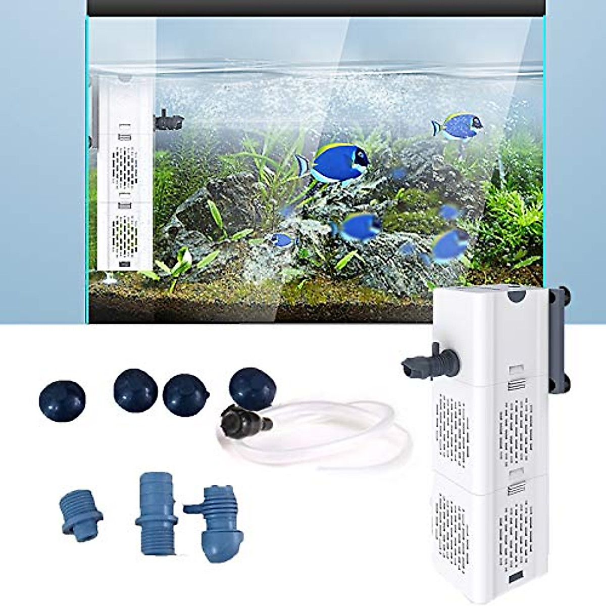 Ultra Quiet Fish Tank Filter 4-in-1 Internal Aquarium Filter,500-1800L/H Submersible Water Filter Pump Multifunctional Filter Water Pump for Betta, Turtle, Pond Fish, Garden. (15W 267GPH (1000L/h))