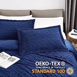 Topcee Navy Blue Duvet Cover Queen Size-Tufted Queen Duvet Cover Set - Extremely Fluffy Soft Plush, 3 Pieces with Zipper Closure (1 Bedding Duvet Cover 90x90 inches and 2 Pillow Shams)