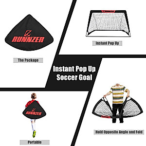 L RUNNZER Kids Soccer Goals Set of 2, Soccer Nets for Backyard Practice or Indoor Games, Easy Assembly and Storage with Carry Case,4ft*3ft,2 Set Black