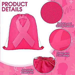 Silkfly 30 Pcs Breast Cancer Awareness Drawstring Bags Bulk Pink Ribbon Drawstring Backpack Draw String Storage Bags for Yoga Swimming Gym Sport Party Gift Supplies