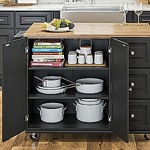 Homestyles Dolly Madison Kitchen Cart with Wood Top and Drop Leaf Breakfast Bar, Rolling Mobile Kitchen Island with Storage and Towel Rack, 54 Inch Width, Black