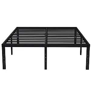 EMODA 18 Inch King Bed Frame No Box Spring Needed, Heavy Duty Tall Metal Platform with Large Storage Space, Noise Free, Easy Assembly, Black