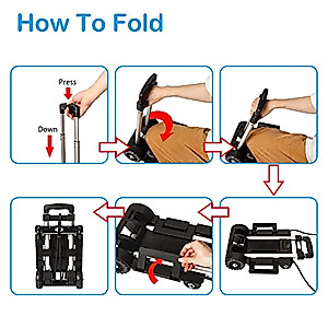 Folding Luggage Cart Portable Dolly Collapsible Hand Truck Lightweight Hand Cart Compact Utility Cart with Heavy Duty 4 Wheels Solid Construction Adjustable Handle for Moving, Travel and Shopping Use