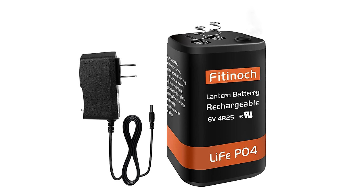 Fitinoch 6V LiFePO4 Rechargeable Lantern Battery + Charger