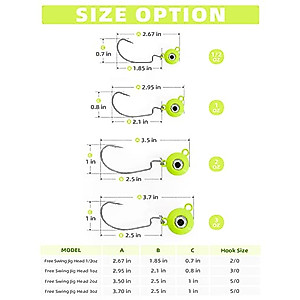 BLUEWING Free Swing Jig Head 1pc Freshwater Fishing Lures Lead Head Jig for Perch Crappie Bluegill Bass Fishing, Size 3oz, Yellow/Green