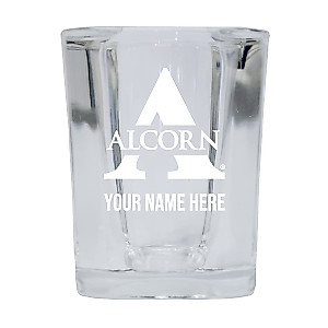 4-Pack Personalized Alcorn State Braves Etched Square Shot Glass 2 oz With Custom Name (4) Officially Licensed Collegiate Product