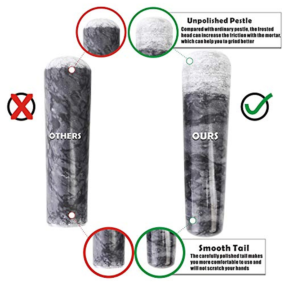 Mortar and Pestle Marble Set for Spices Pestos Seasonings Pastes Guacamole Bowl Herb Grinder Easy to Clean Included:Silicone Mat,Brush,Stainless Steel Spoon 4.33inch(Small,White Gray)