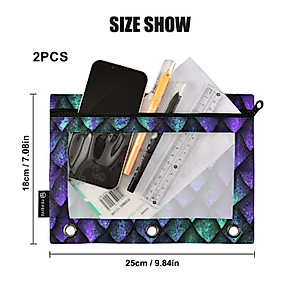 Dragon Scales Pencil Pouch for 3 Ring Binder 2 Pack Binder Pencil Case with Clear Window Pencil Bags with Zipper for College Office Daily Supplies