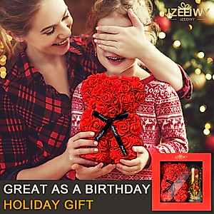 JZEEIWY Flower Rose Bear for Mom,Perfect Birthday Romantic Gift for Wife Daughter Girlfriend Friend Her,Light up Rose in Glass Dome for Birthday Anniversary Mothers Day Valentines Day