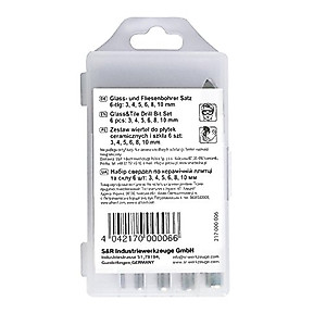 S&R Tile Glass Ceramic Drill Bit Set 6 Pcs.: Diameters 3, 4, 5, 6, 8, 10 mm / 1/8, 5/32, 13/64, 15/64, 5/16, 25/64", Round Shank, with Solid Carbide Tip for Increased Longevity