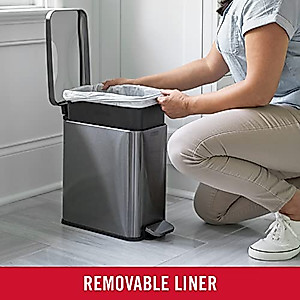Rubbermaid Stainless Steel Slim Step-On Trash Can, 2.6-Gallon, Charcoal, Wastebasket with Lid for Home/Bathroom/Kitchen