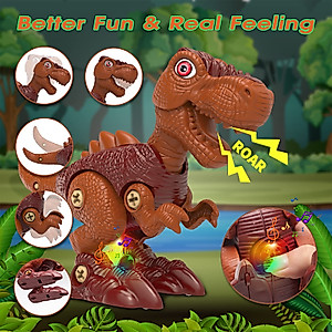 UNIWA Take Apart Dinosaur Toys, Dinosaur Toys with Dino Roar, STEM Construction Building Toys for Kids 3-5 5-7 with Electric Drill, Party Birthday Easter Gifts for 4 5 6 7 8 Year Old Boys Girls