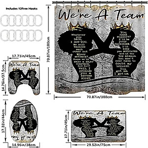 XVWJ 4PCS African American Shower Curtain Sets, Inspirational Quotes Black King Queen Bathroom Decor Sets with Shower Curtain and Rugs, Toilet Lid Cover, Bath Mat, Romantic Afro Couple Shower Curtains