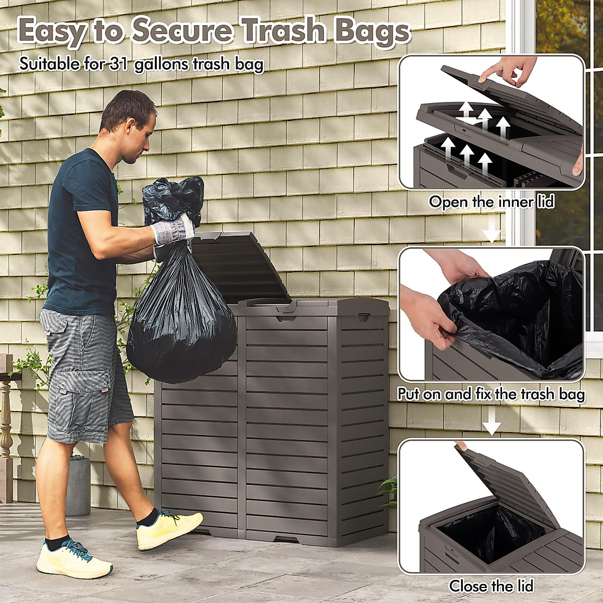 Goplus 62 Gallon Outdoor Trash Can, Waterproof Double Bucket Waste Bin w/Tiered Lid, Drip Tray, Cut-Out Handle, Large Classified Outside Garbage Bin for Garden, Backyard, Deck, Kitchen