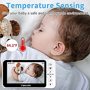 Yonvim Baby Monitor, 4.3" Color LCD Video Baby Monitor with Camera and Audio, No WiFi Needed, Night Vision, Long Range, Two-Way Talk, Temperature Sense, 4X Zoom, Feeding Reminder, 5 Lullabies