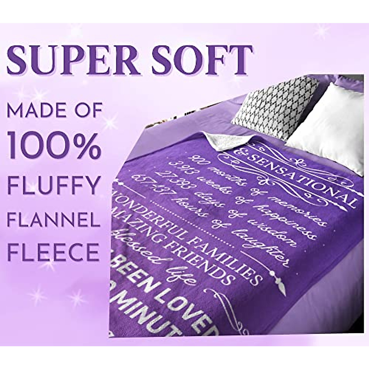 InnoBeta 75th Birthday Gifts for Women, Birthday Presents for 75 Year Old Women - 75 & Sensational - Grandma, Greatgrandma, Mom, Aunt, Sister - Flannel Throw Blanket - Purple, 50"x 65"