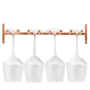 Wine Glass Rack, Wall mounted Wine Glass rack, Under cabinet Stemware Rack for Kitchen, Wine Glass Holder Glasses Storage Hanger Copper Hanging 4 Wine Glasses with class by Wanda Living - Copper
