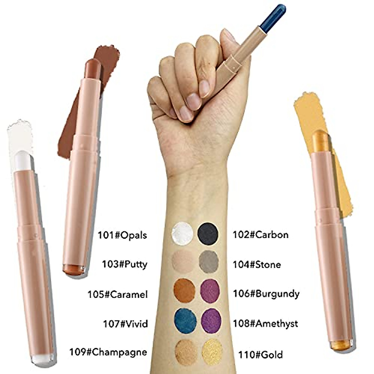 MAEPEOR Matte Shimmer Eyeshadow Stick 10 Colors Cream Eyeshadow Pen Waterproof and Long Lasting Shadow Stick (103# Putty)