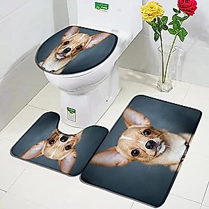 DIY Custom Bathroom 3-Piece Set 3D Non-Slip Toilet Pattern Toilet Cover 3-Piece Bath Mat Carpet，Personalized Toilet Three-Piece Set