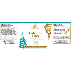 TURNER Calcium Plus, All-Natural Marine Calcium Supplement, with UAF1000+ Super Antioxidant, Magnesium + Vitamins K2 & D3, Supports Bone Density & Joint Health, 2 Bottles, 180 caps, 2 Month Supply