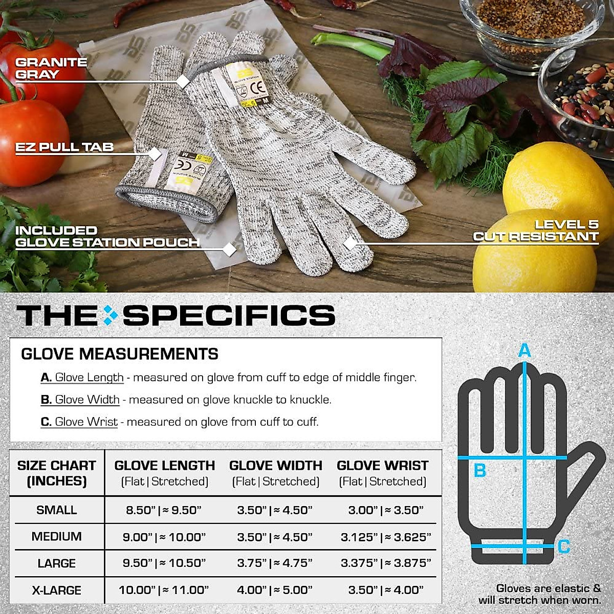 Glove Station Ultra Durable Series Cut Resistant Gloves - Cutting Gloves for Chefs, BBQ and Cooking - Level 5 Protection, Food Grade Safe Cut - Grey, Medium Size