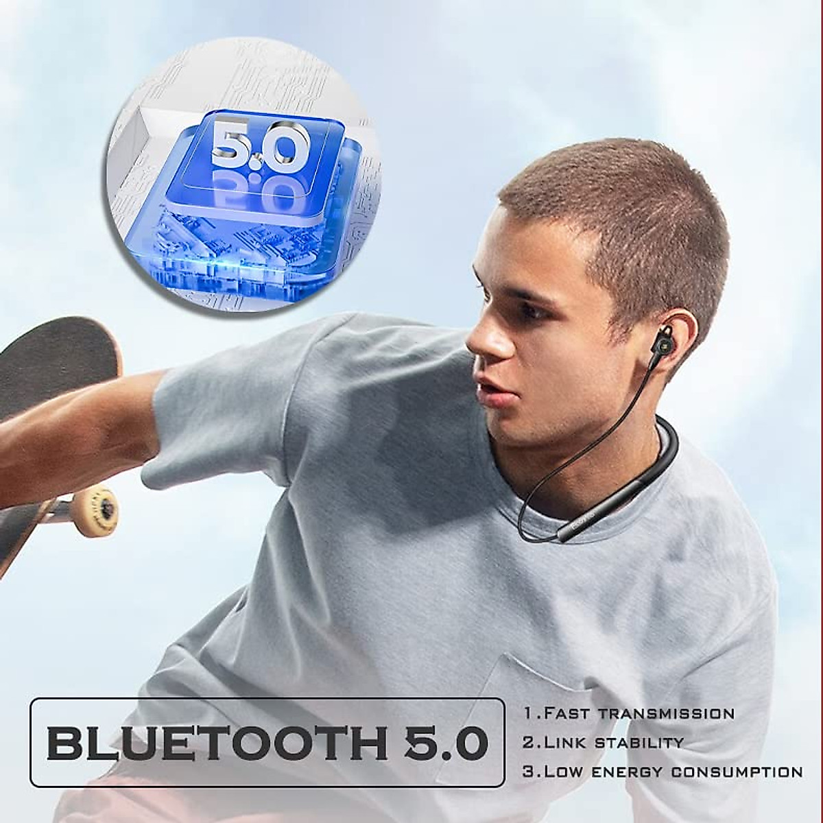 Bluetooth Headphones Neckband Bluetooth Headphones neackband Earbuds with Microphone Neckband Earbuds Noise Cancelling Wireless and Waterproof for Sport