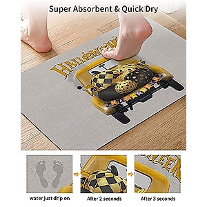 Super Absorbent Diatom Mud Mat Halloween Gold Polka Dot Pumpkin Truck Retro Quick-Drying Thin Bath Mat Non-Slip Bathtub Mat Anti-Skid Rubber Bathroom Shower Mat 16x24in