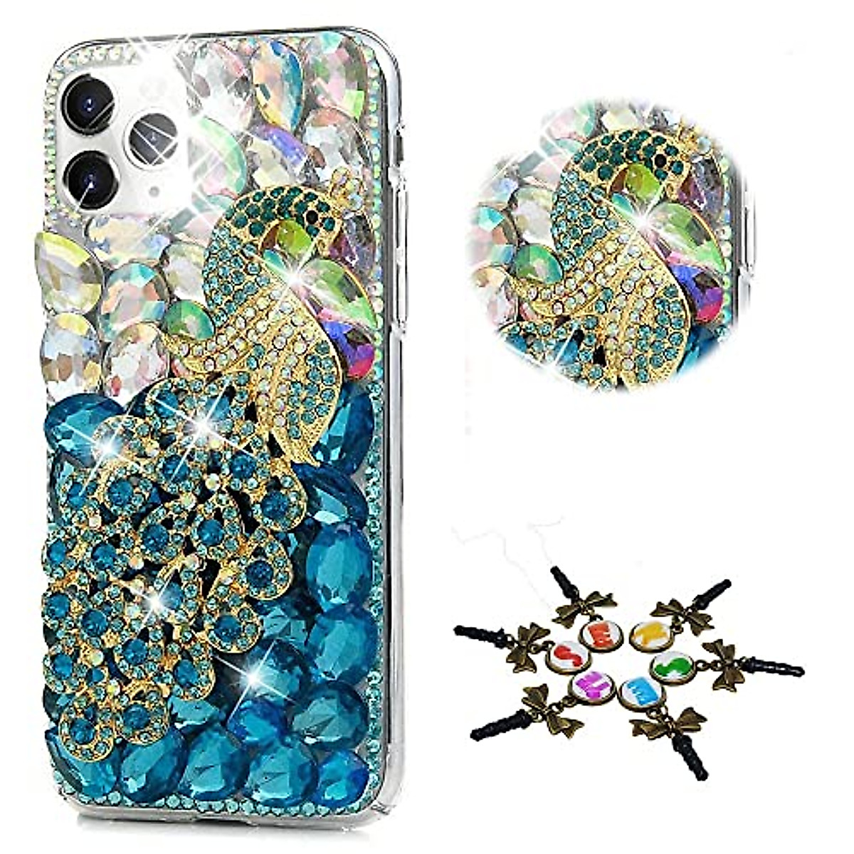 STENES Sparkle Case Compatible with Samsung Galaxy Z Fold 2 5G Case - Stylish - 3D Handmade Bling Peacock Rhinestone Crystal Diamond Design Girls Women Cover - Blue