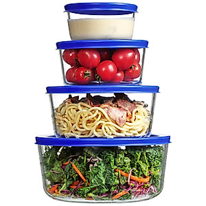 Vtopmart 4 Pack Glass Bowls with Lids (1, 2, 4, 7 Cup), Food Storage Containers, Meal Prep and Leftovers Keeper, Lunch Container, Microwave, Dishwasher & Freezer Safe