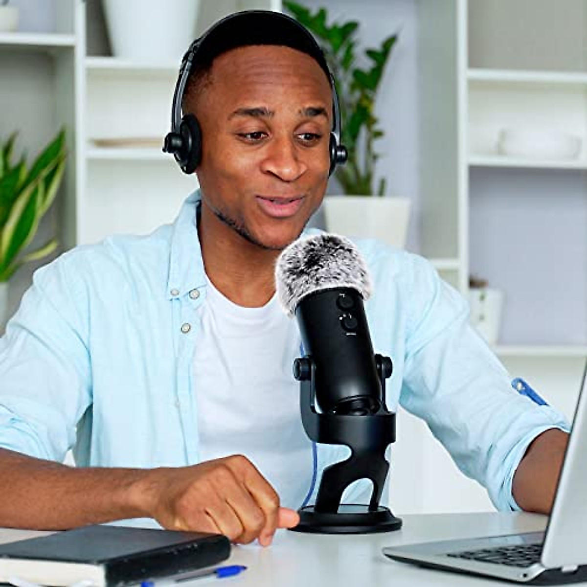 Nezyo 2 Pcs Microphone Furry Windscreen Wind Muff Furry Windscreen Muff Fluffy ASMR Mic Cover Fuzzy Microphone Pop Filter Compatible with Blue Yeti