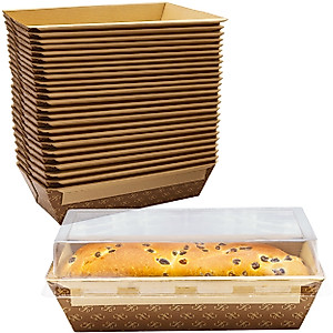 Chef-Grade 7x3in 1Lb Paper Loaf Pans w/Lids 25 Pk. Elegant Disposable Bakeable Kraft Pan Supplies for Baking Bread, Small Meatloaf, Bundt Cake, Sweets for Holiday Gifts Bake Sales or Fundraiser.