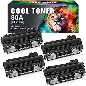 Cool Toner Compatible Toner Cartridge Replacement for HP 80A CF280A 80X CF280X Laserjet Pro 400 M401n MFP M425dn M401dne M401dn M401dw M425dw Laserjet Pro 400 Toner M401 M425 Printer (Black, 4-Pack)
