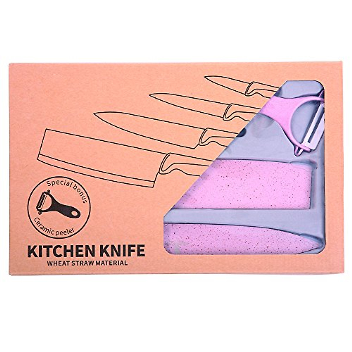 Bonaweite Pink Knife Set, Pink Knife Set With Block, Pink Kitchen Knife Set, Pink Kitchenware Knives, Chef Pink Cooking Knife Set, Wheat Straw Stainless Steel Pink Knives Kitchen Ware