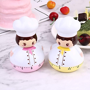 DOITOOL Kitchen Timer Cute Chef Cookie Kitchen Timer Novelty Manual Cooking Timer for Kitchen Alarm Home Desktop Decor (Yellow)