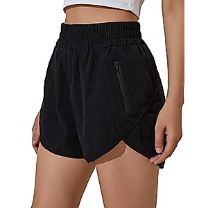 Blooming Jelly Womens High Waisted Running Shorts Athletic Workout Shorts Quick Dry Pants with Zipper Pocket (M,Black)