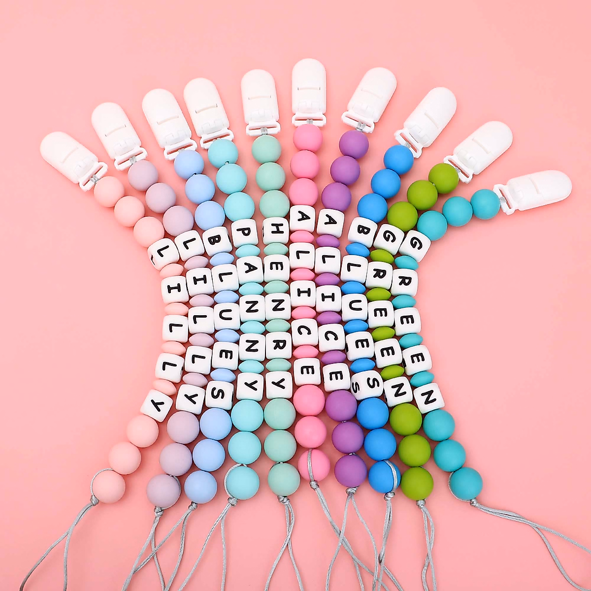 Personalized Stroller Clip with Name, Custom Stroller (Oatmeal)