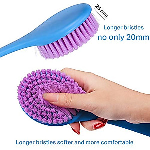 Bath Body Brush with Long Handle Back Scrub Brushes Wet or Dry Brushing Body Shower Brush (Blue)
