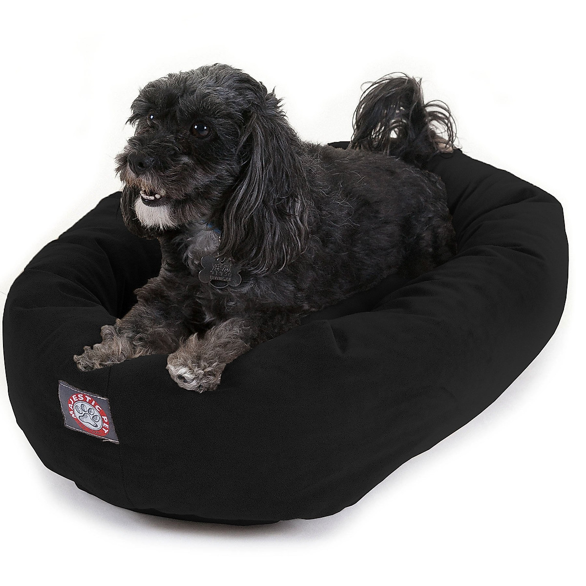 Majestic Pet 24 Inch Suede Calming Dog Bed Washable – Cozy Soft Round Dog Bed with Spine Support for Dogs to Rest their Head - Fluffy Donut Dog Bed 24x19x7 (Inch) - Round Pet Bed Small – Black