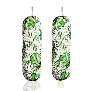 TOGETRUE Plastic Bag Holder, Wall Mount Plastic Bag Organizer Dispenser, Heavy Duty Grocery Bag Storage Holder, Hanging Shopping Bag Holder for Home Kitchen Camper (Green Leaves 2 Pcs)