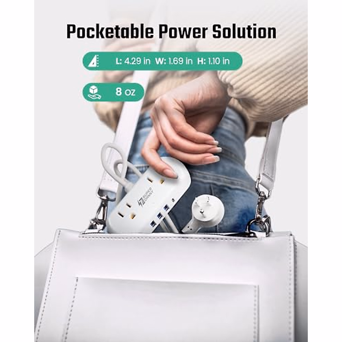 Power Strip with USB, SUPERDANNY Mini Surge Protector with 2 Wide-Spaced Outlets, 3 USB-A 1 USB-C, 5 Ft Extension Cord, Flat Plug, Compact Size Desktop Charging Station Travel, Home, Office, White