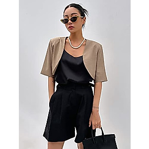 Verdusa Women's Open Front Half Sleeve Crop Blazer Short Jacket Bolero Mocha Brown S