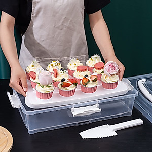 FEOOWV Plastic Cake and Cupcake Carrier Holder, Large Portable Storage Container for Storing 12 Cupcakes or 1 Large Cake, White