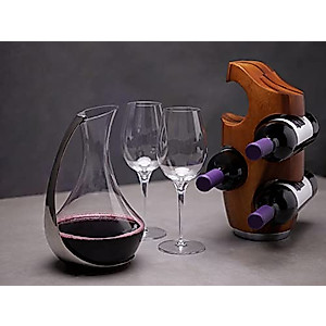 nambe Vie Wine Rack | Countertop Wine Rack 4 Bottle | Wine Bottle Holder for Bar Table and Wine Cabinet | Freestanding Wine Holder | Made of Nambé Alloy and Acacia Wood | 6” D x 13” H