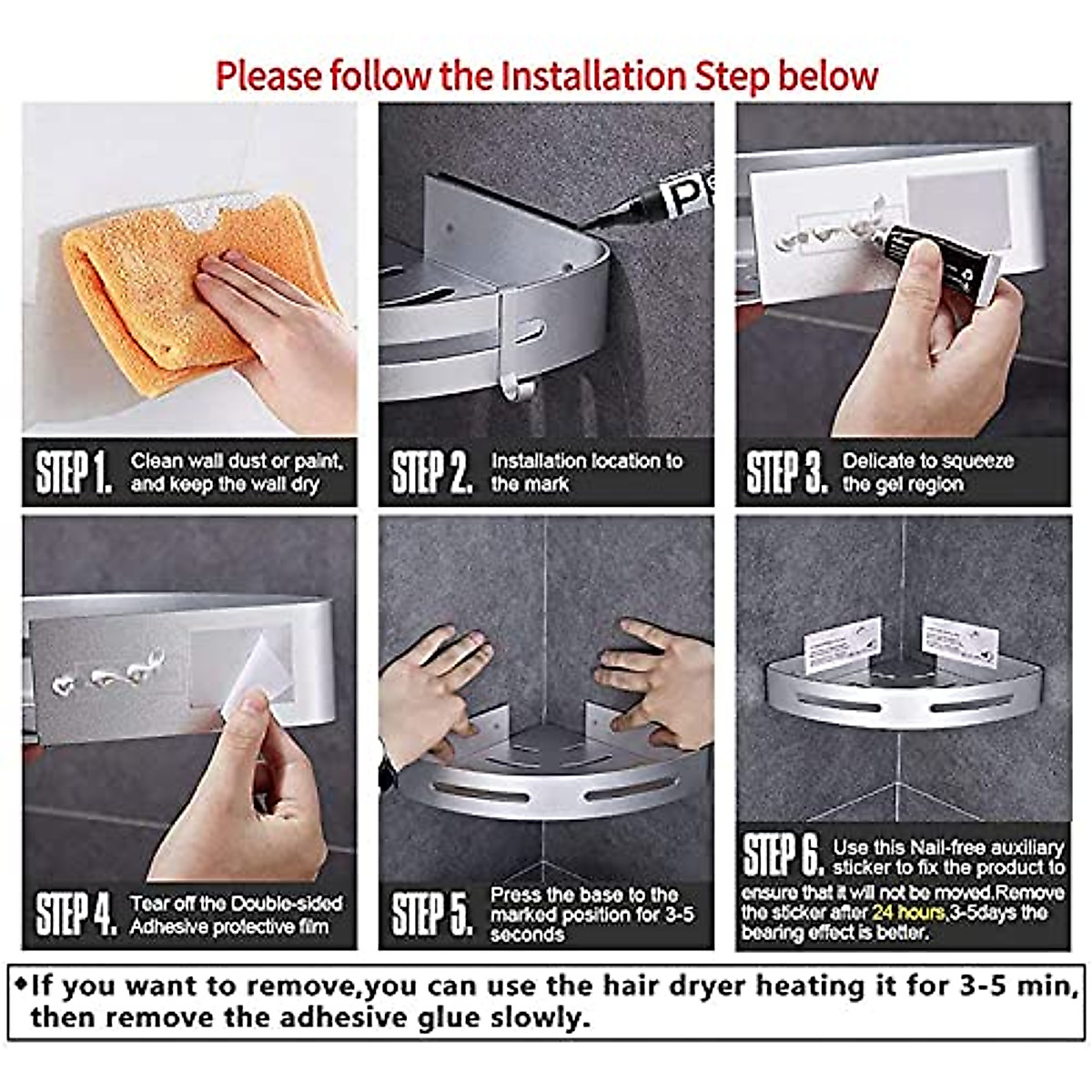 FHGH 2 Pack Bathroom Corner Shelves, Shower Shelf Corner Shelf No Drilling Shower Basket Caddy Shower Organiser Storage Corner Adhesive Aluminum Wall Mounted with Hooks,Black