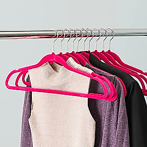 Velvet Clothes Hangers (Pack of 10), Fuchsia, by Home Basics | Hangers for Tops, Jackets, Dresses, and Pants | Contoured with Notches | Ultra-Thin Space Saving Clothes Hangers with Rotating Hooks