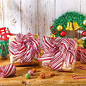 Kosiz 4 Rolls 40 Yards Christmas Wired Edge Ribbons 2.5 Inch Red and White Stripes Ribbon Candy Cane Glitter Ribbons Gift Wrapping Ribbon DIY Craft Ribbons for Xmas Tree Birthday Party Decorations